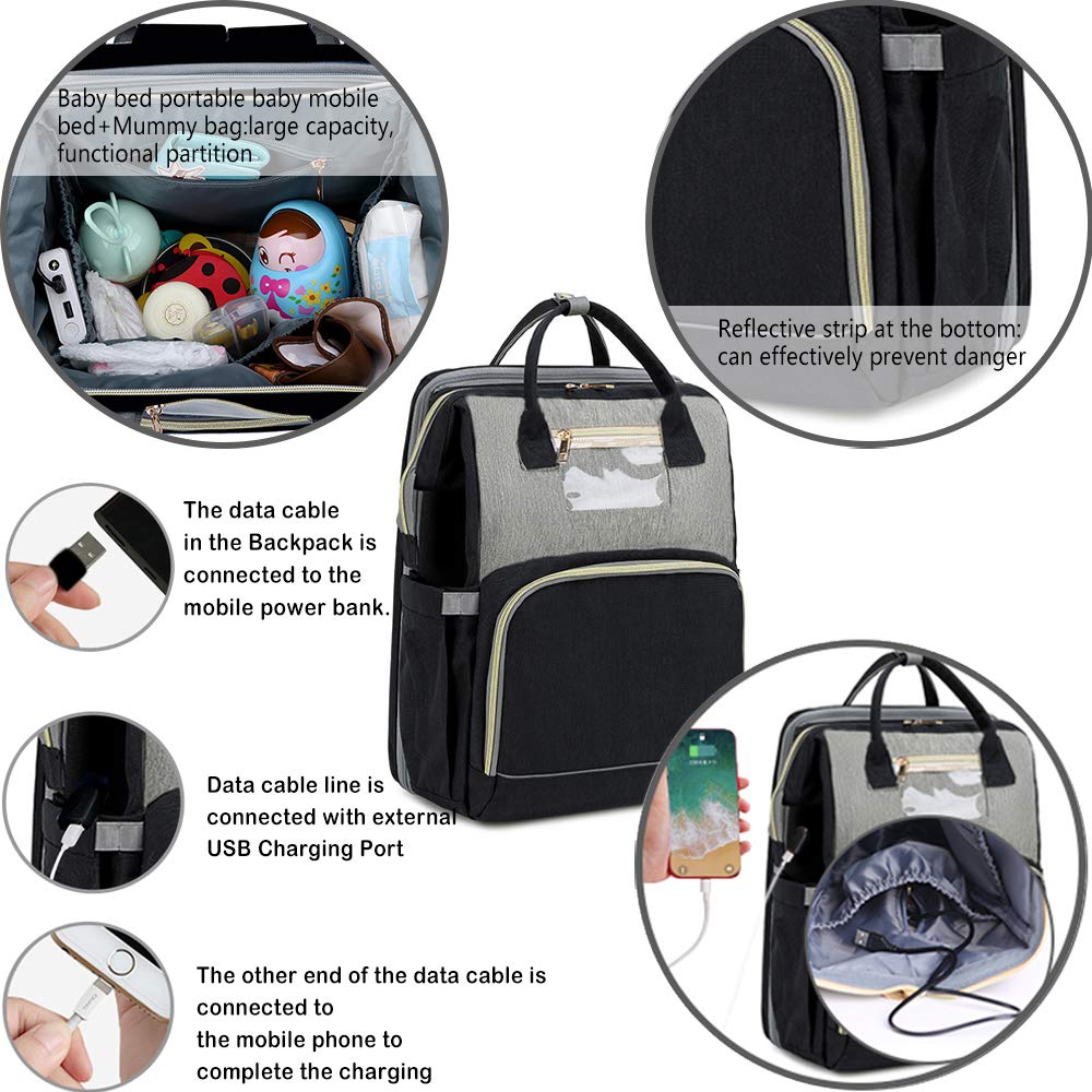 3 in 1 Travel Bassinet Foldable Baby Bed, Diaper Bag Backpack Changing ...