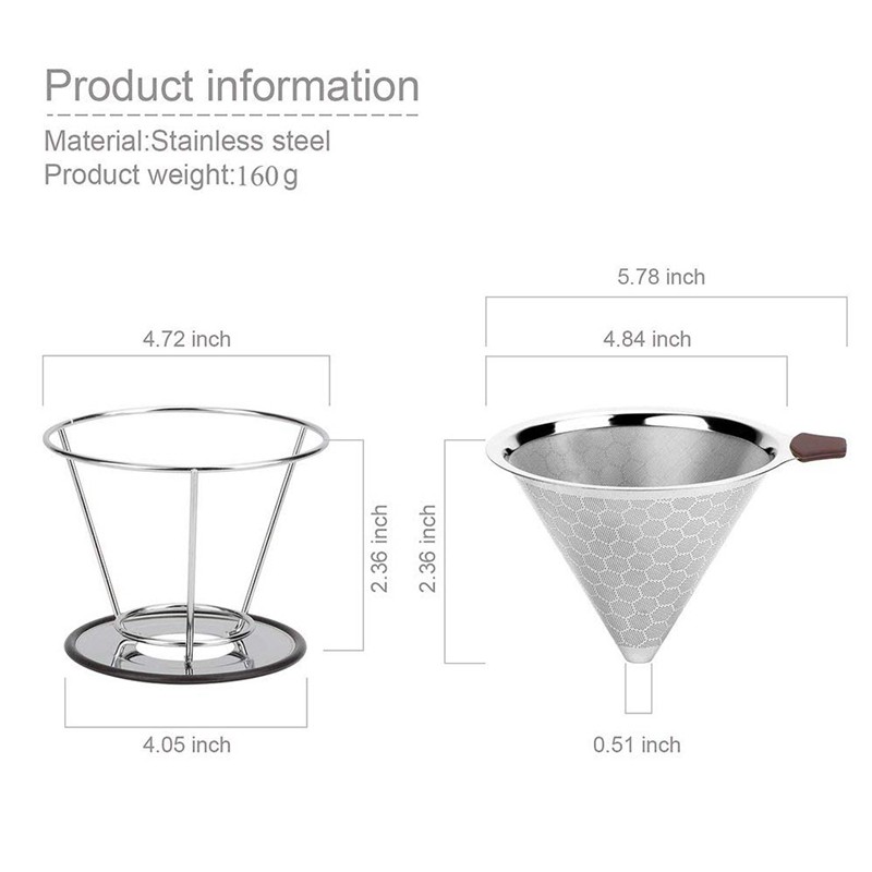 【ตามเรามา฿ 10】Pour Over Coffee Filter,Stainless Steel Permanent Coffee ...