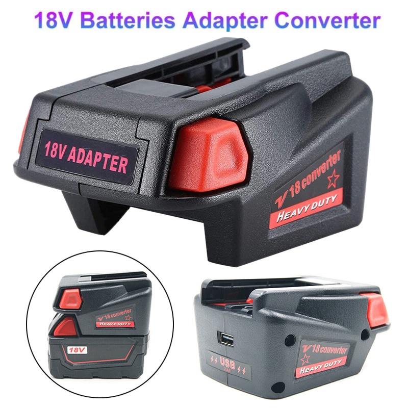 New 18V Battery Adapter With USB For Milwaukee M18 Li-Ion Battery To ...