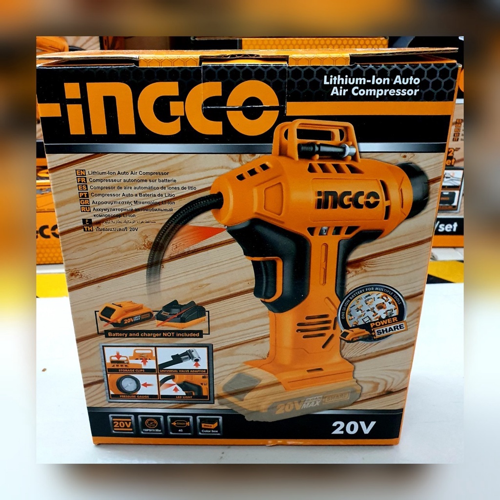 INGCO SET ปั๊มลมไร้สาย 20V รุ่น CACLI2001 150 PSI /10 BAR พร้อมหัวสูบ ...