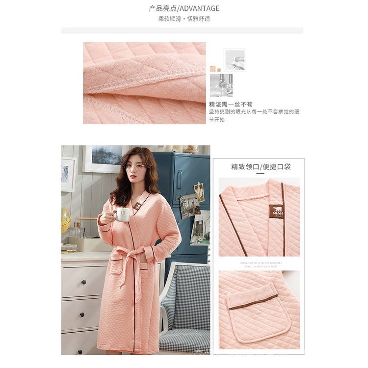 ชุดนอน เสื้อคลุมอาบน้ํา ผ้าฝ้ายแท้ แบบหนา ป้องกันแดด แฟชั่นฤดูใบไม้ผลิ ...