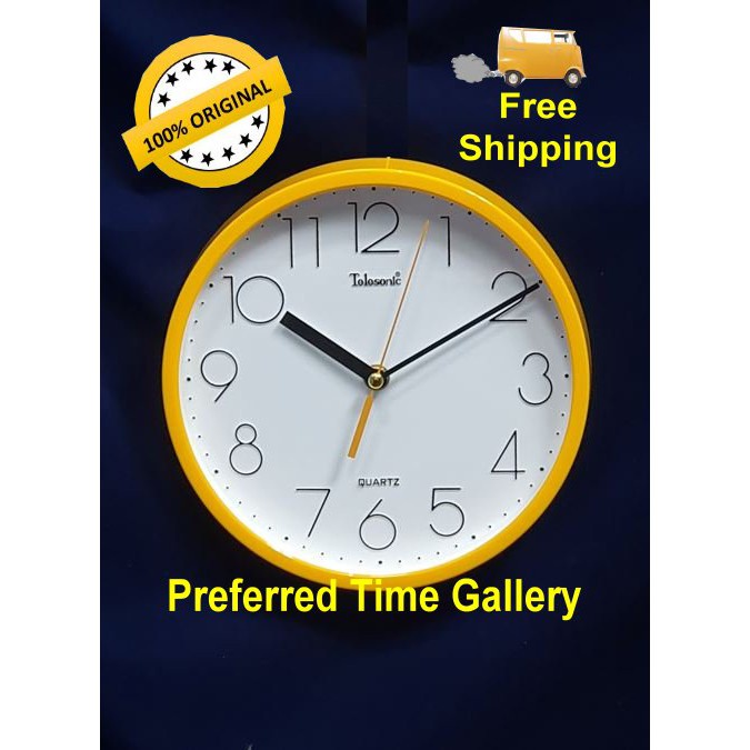 (Clock) 100% ORIGINAL Telesonic Wall Clock 8951 Yellow Case,Number Dial | Shopee Thailand