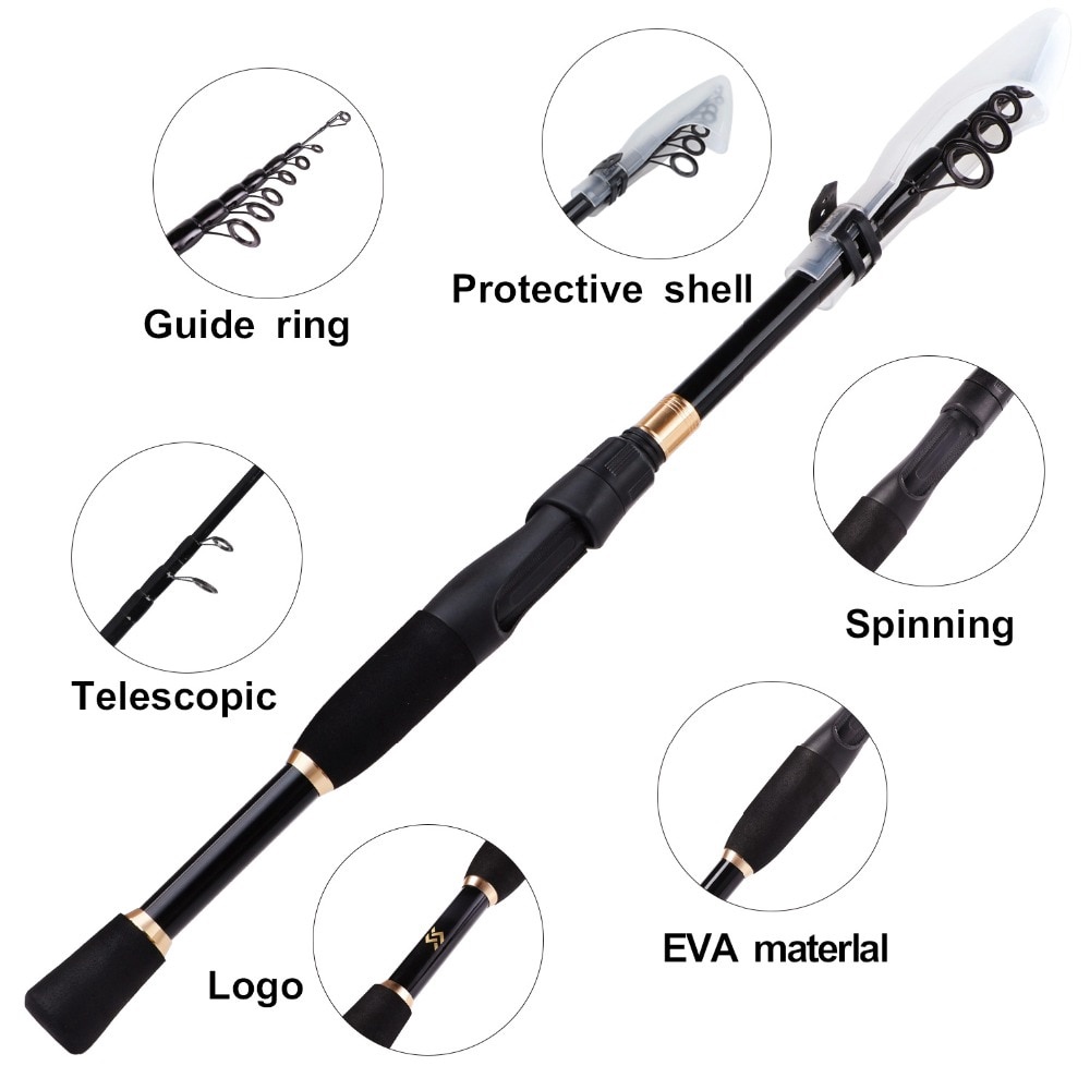 Sougayilang 1.8M -2.4M Spinning Casting Carbon Fiber Telescopic Fishing Rods Ultralight Portable ...