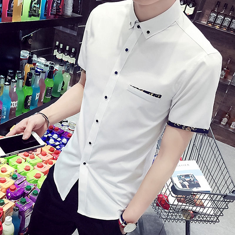 Summer Print Short Sleeved Shirt Mens Body Style Korean Trend Handsome
