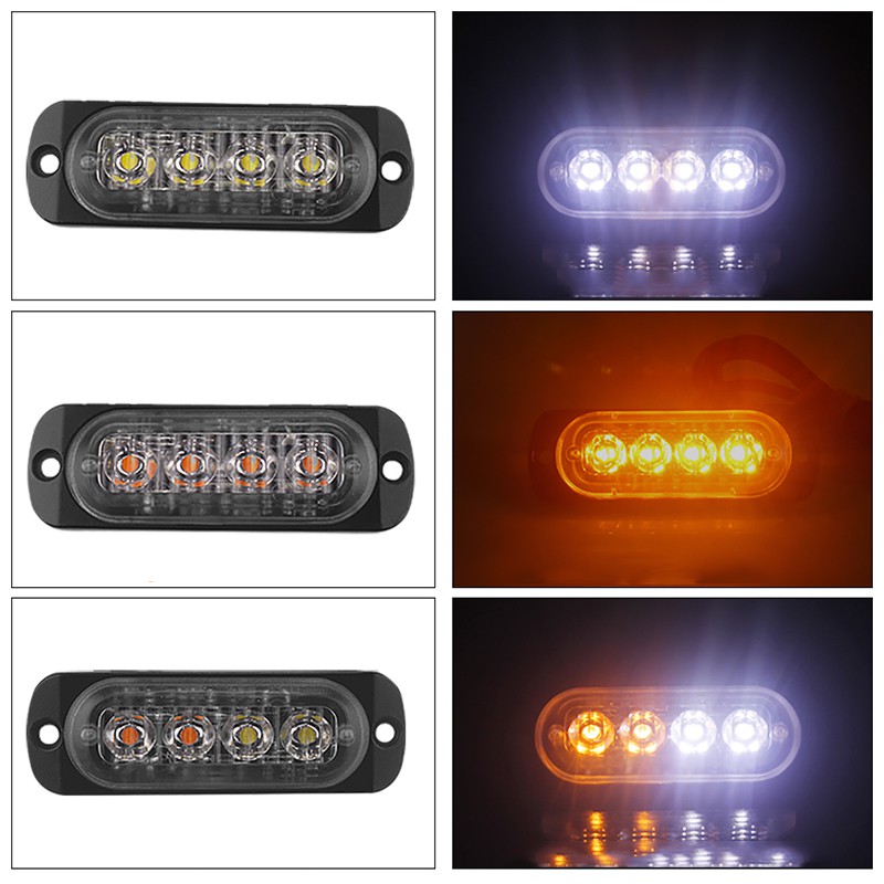 12V-24V Amber 4LED 12W Car Truck Strobe Flash Emergency Warning Bar ...