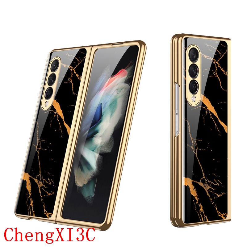 Fold3เคส Galaxy Z Fold 3 เคสโทรศัพท์บางเฉียบ เคสป้องกันกระจกสี ขอบไฟฟ้า ...