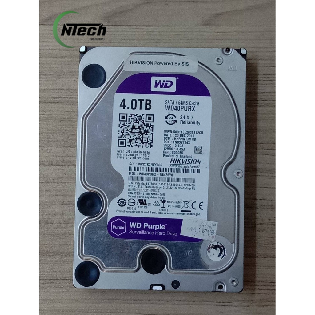 HDD ฮาร์ดดิสก์ 4TB WD PURPLE SATA3 ( WD40PURX ) | Shopee Thailand