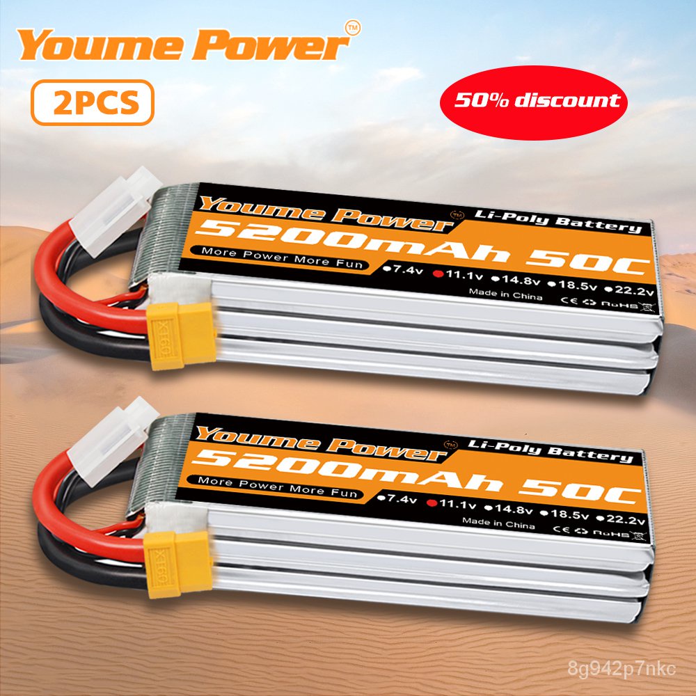 2pcs Youme 2S 3S 4S 6S RC Lipo Battery 7.4V 11.1V 14.8V 22.2V 3300mah 4500mah 5200mah 6200mah ...