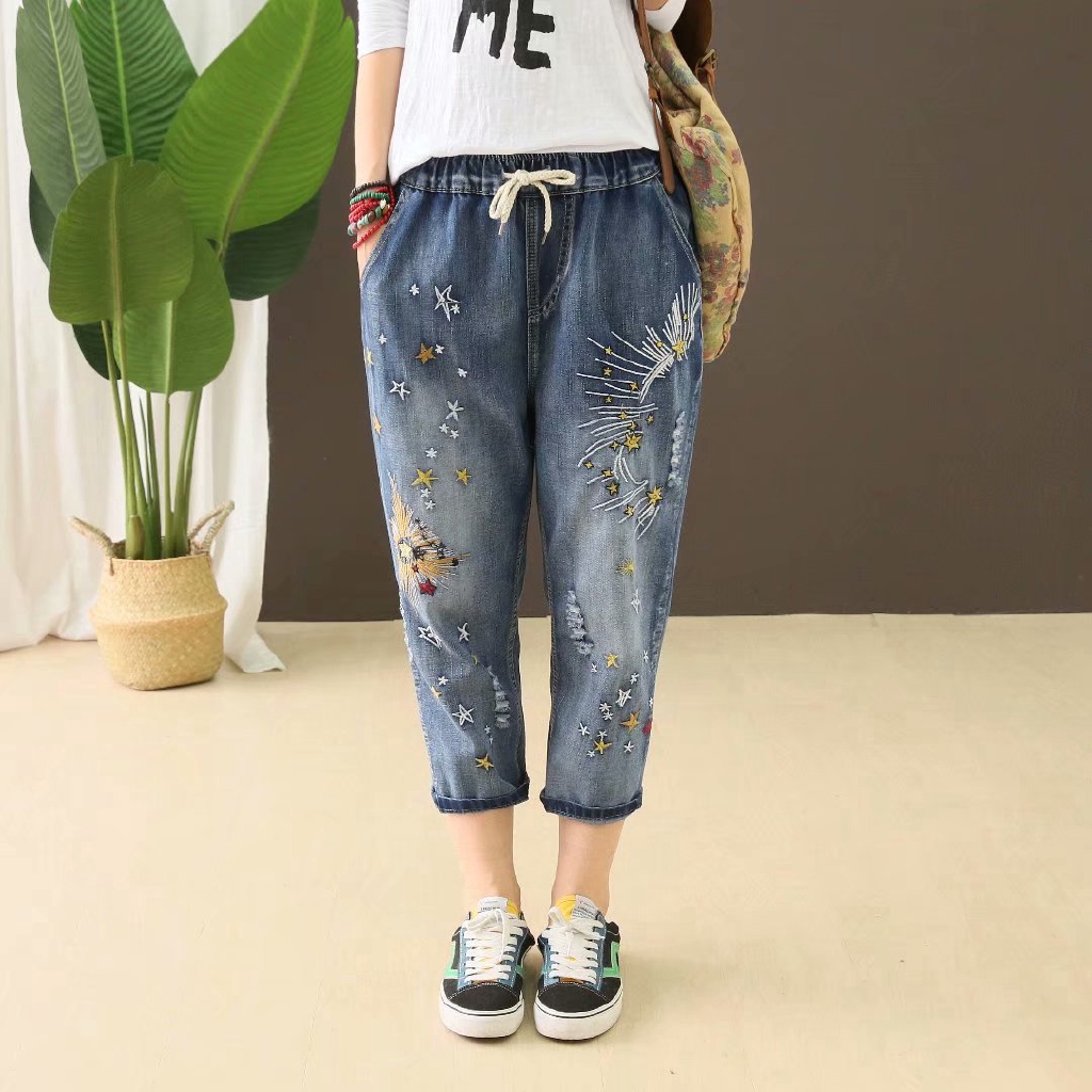 Jeans New Casual Jeans Lelaki Harajuku Style Ripped Denim Trousers