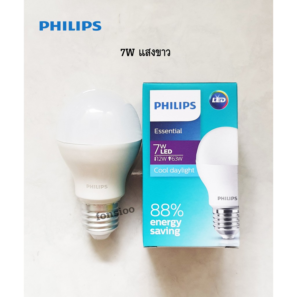 PHILIPS หลอดไฟ LED Bulb 7W รุ่น Essential แสงขาว,Cool White | Shopee ...