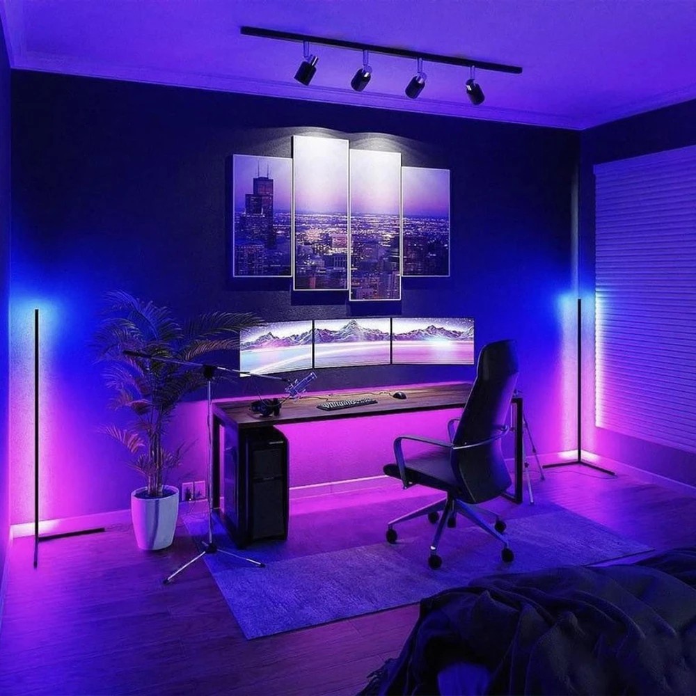 [Ready Stock] Color Changing RGB Mood Lighting Metal LED Corner Floor ...