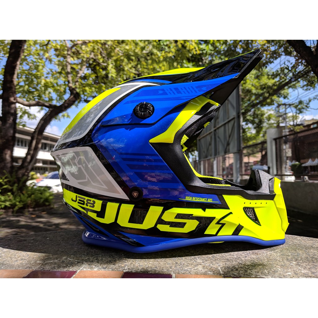 (ส่งฟรี!!!) หมวกกันน็อควิบาก Just1 J38 ลาย Blade สีน้ำเงิน/เหลืองนีออน M, L, XL - helmetndirt ...