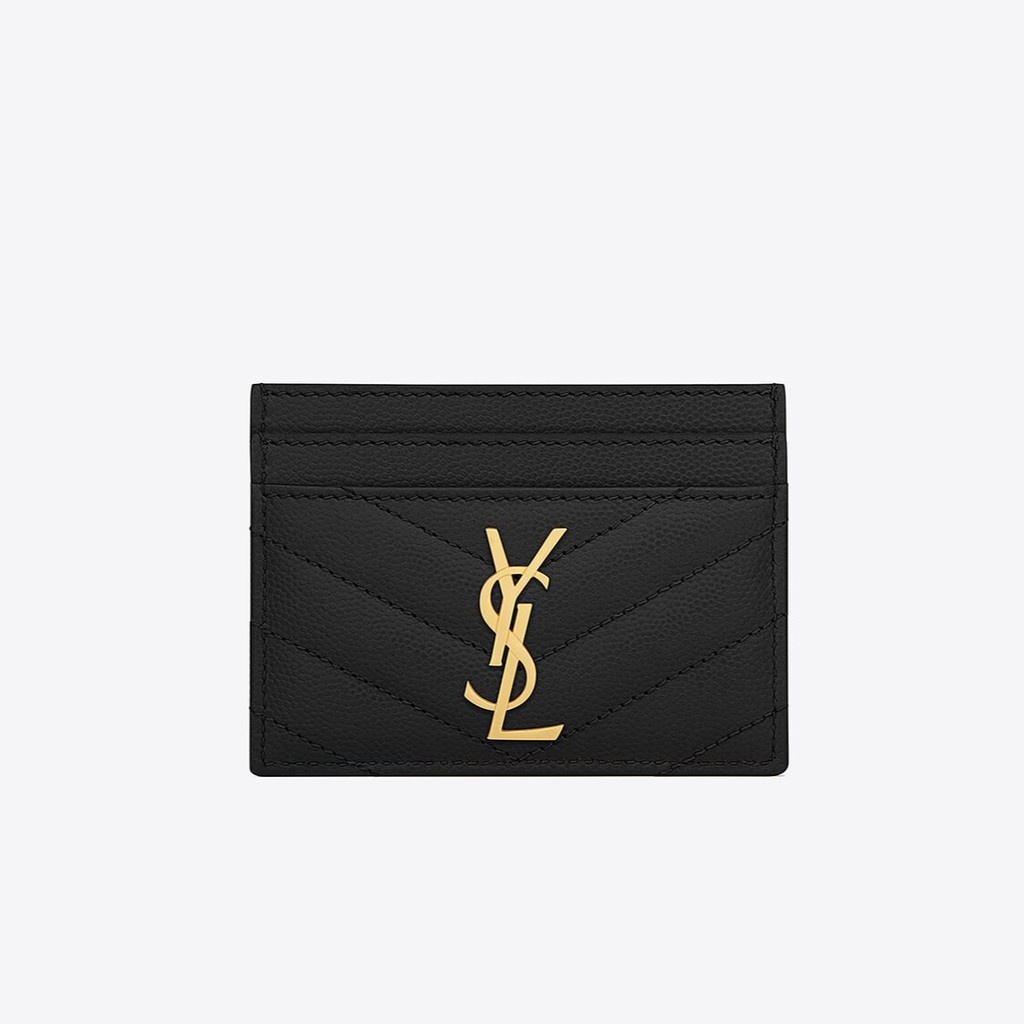 YSL Saint Laurent MONOGRAM Black Grain Textured Jacquard Leather Credit ...