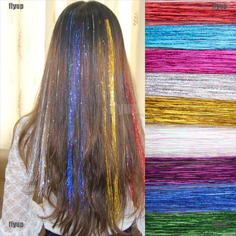 120 Strands Hair Tinsel Bling Silk Hair Flare Strands Glitter Rainbow ...