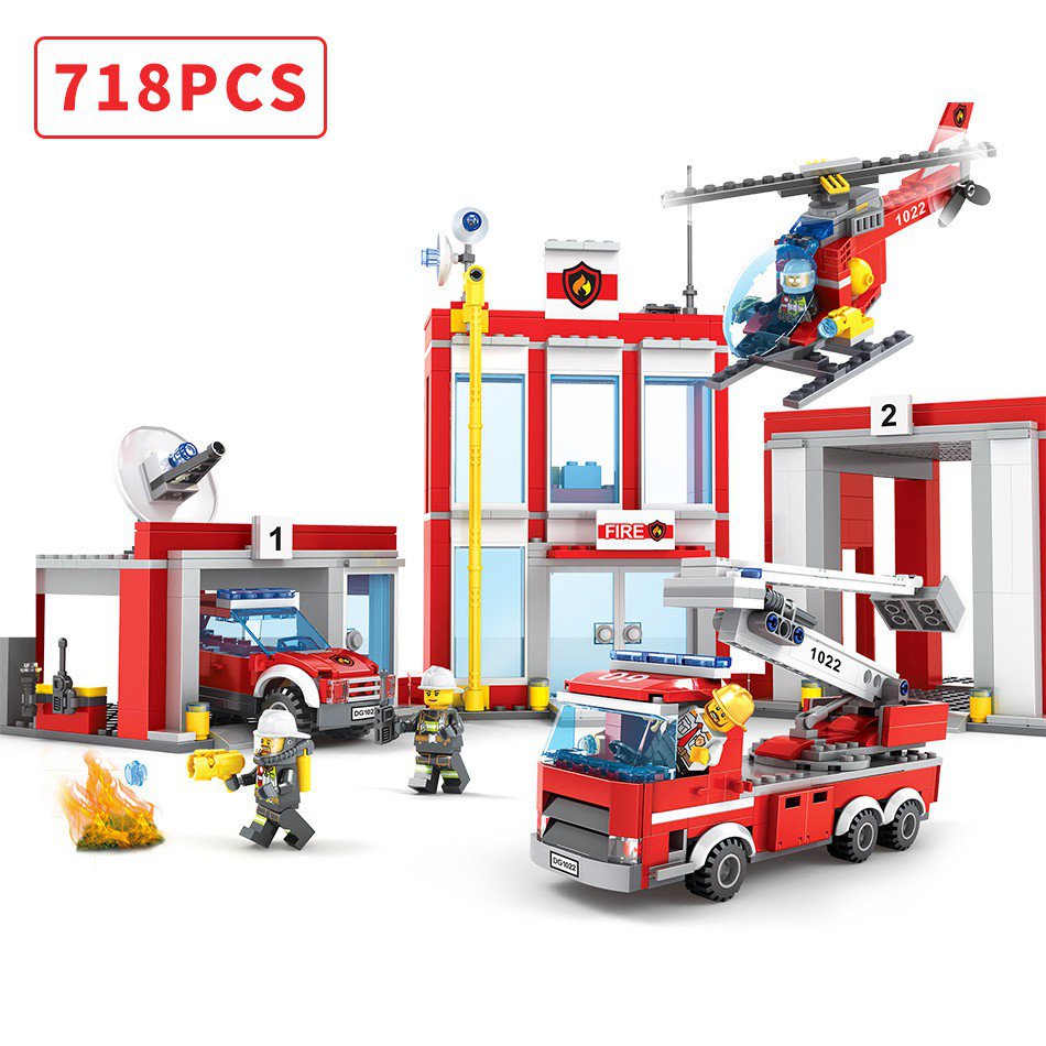 0Zq9 718pcs Lego compatible fire station building blocks childrens ...
