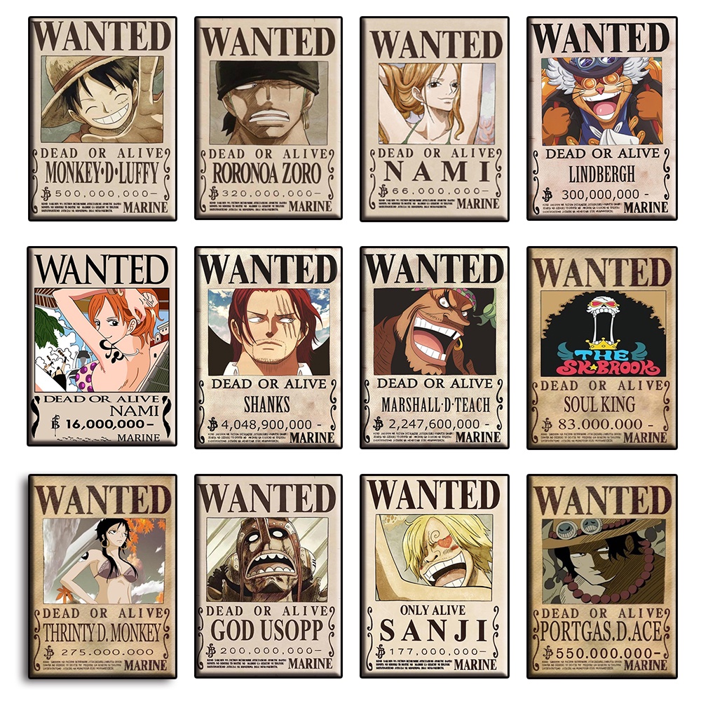 One PieceAnime One iece oster Luffy Wanted Vintage Art Canvas ainting ...