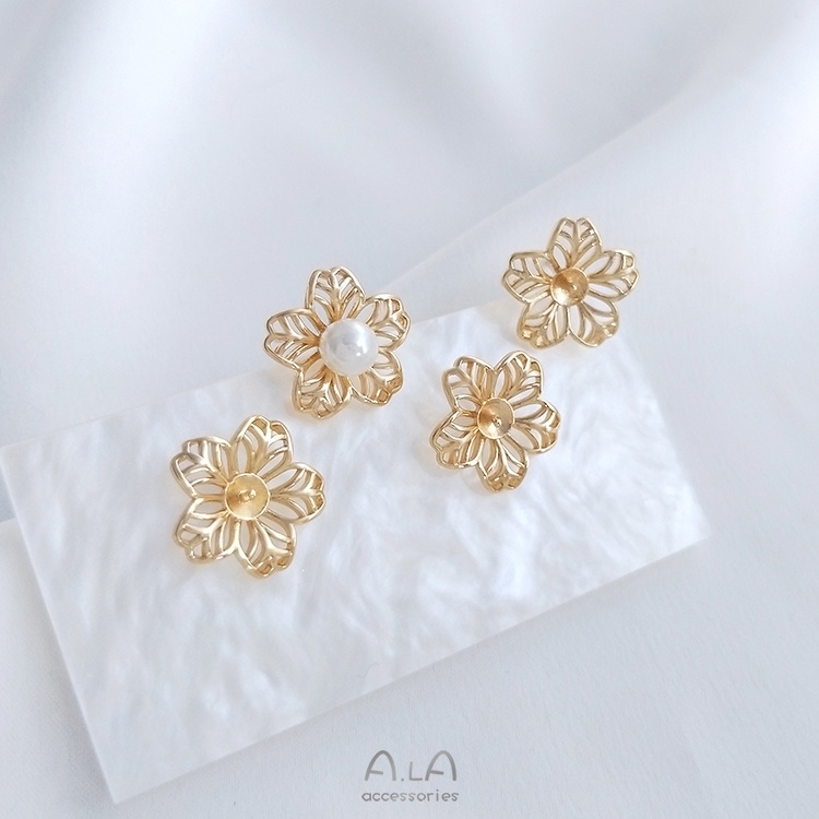 เครื่องประดับ DIYที่วางต่างหูชุบทอง 14K รูปดอกไม้ประดับมุก DIY 925ต่างหูเครื่องประดับต่างหู ...