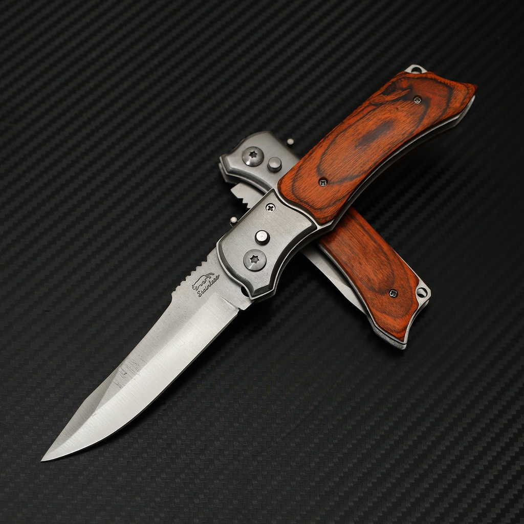 MODEL A611 มีดพับ สปริง ดีดไว ด้ามไม้ ขนาด 8.5 นิ้ว - parindrak - ThaiPick