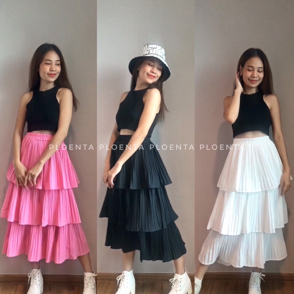 Skirt 3 layer กระโปรง3ชั้นอัดพลีท มี4สี กระโปรงระบายชั้นๆ กระโปรงอัดพลี ...