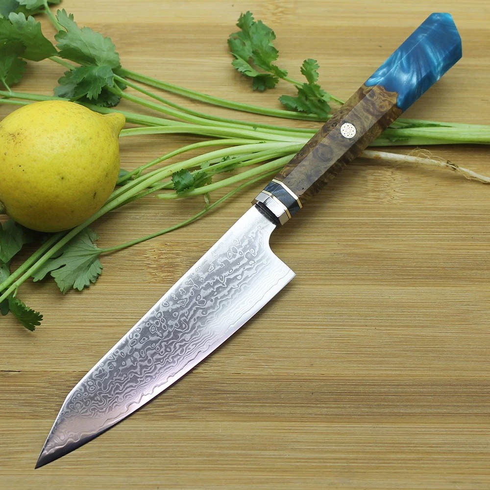 มีดหั่นขนมปัง：67 Layer Damascus Steel Resin + White Shadow Wood Handle ...