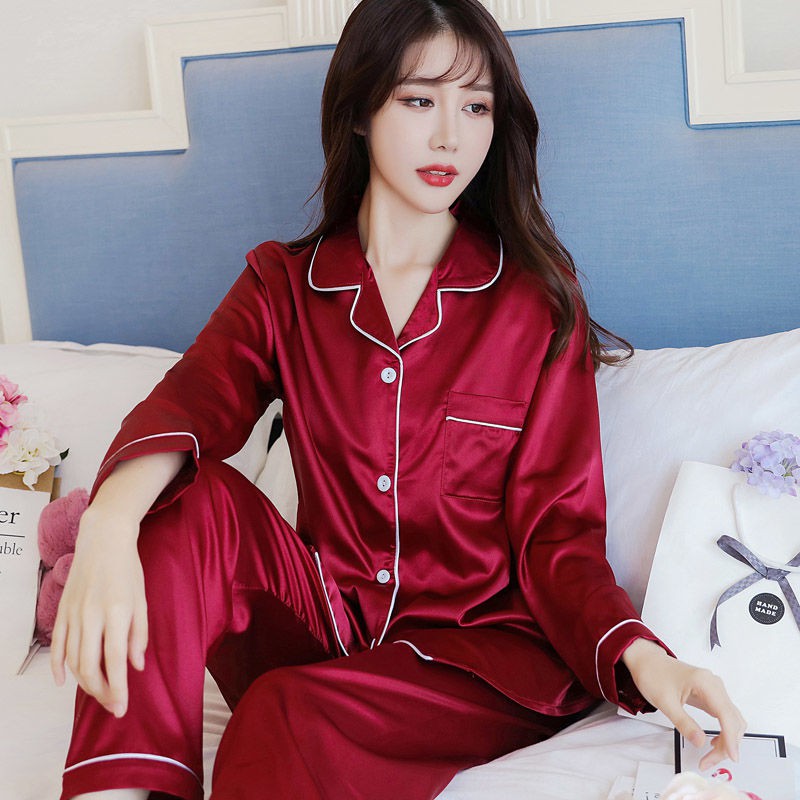Pajamas Womens Ice Silk Spring And Autumn Long Sleeve Loose Thin Large