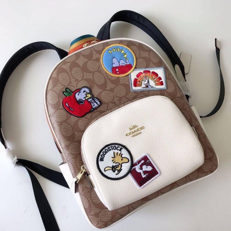 Coach X Peanuts Court Backpack In Signature Canvas With Varsity Patches ...
