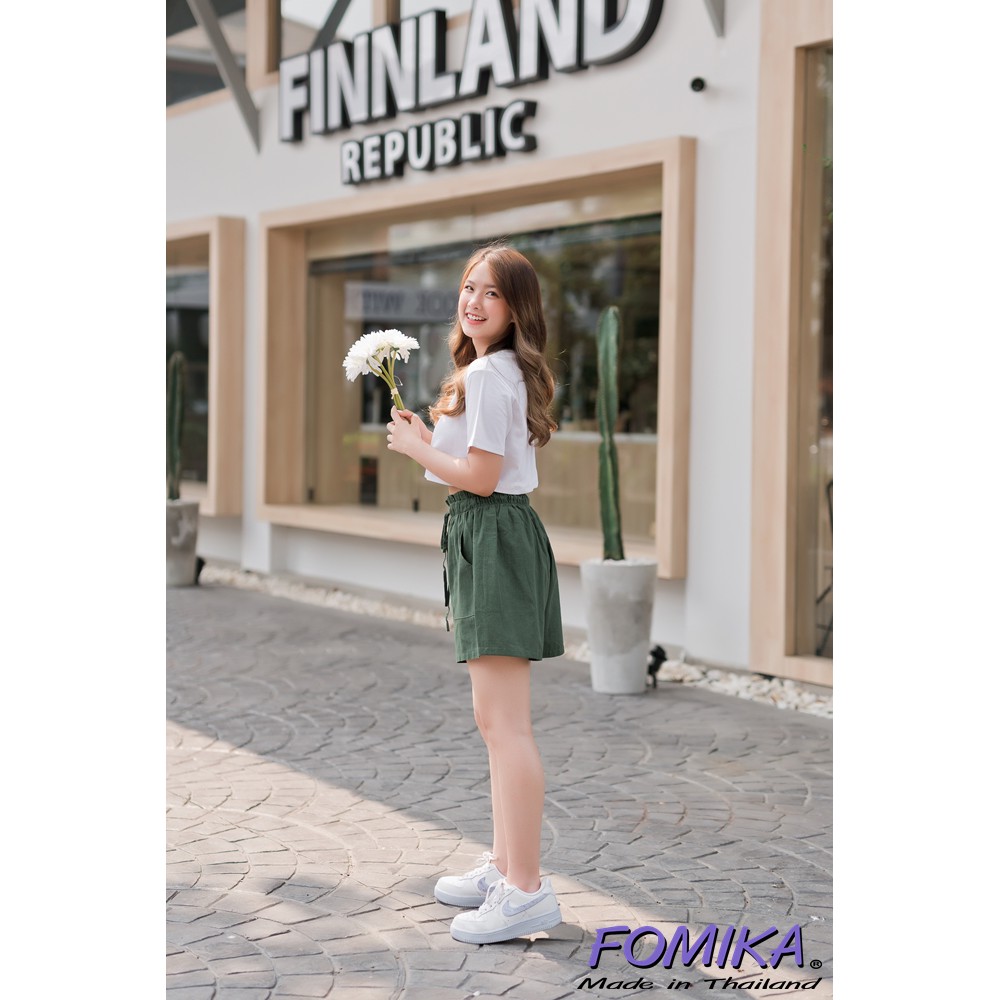 FOMIKA 2กางเกงขาสั้น กางเกงขาสั้นผู้หญิง ผ้าฝ้ายแท้100 เชือกรูดได้จริง - fnshop_official - ThaiPick