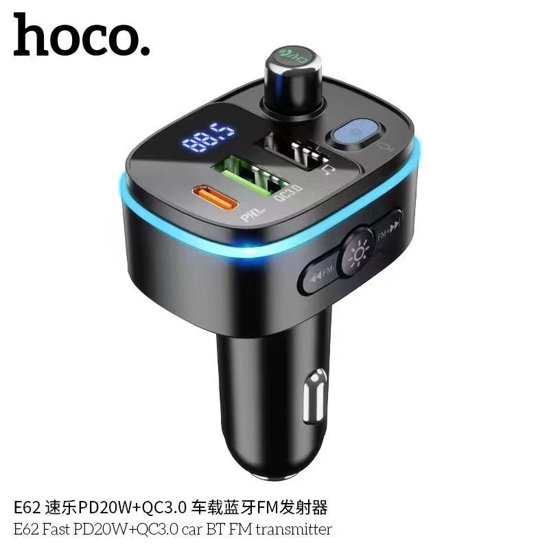 (ของแท้100) บลูทูธในรถยนต์ Hoco E62 Bluetooth5.0 Car Kit FM Transmitter PD20W QC 3.0 display LED ...