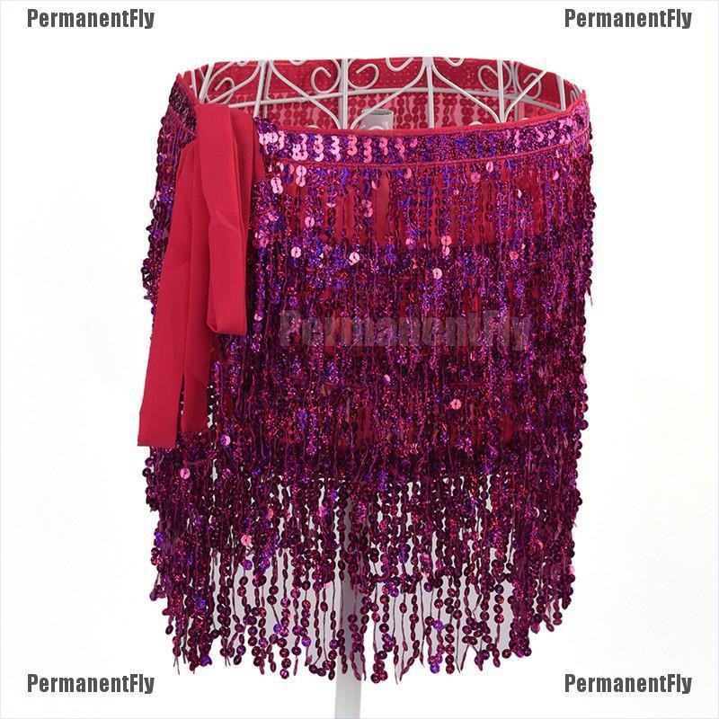 Permanentfly Belly Dance Costume Sequin Tassel Fringe Hip Scarf Belt