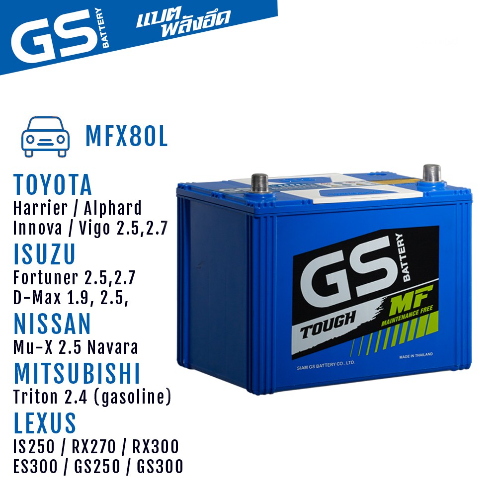GS MFX-80L 12 V. 75 Ah. สำหรับ Toyota Isuzu - gs_battery_official_shop ...
