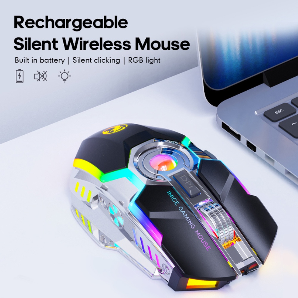 เมาส์ RGB Gaming Mouse Wireless Comuter Mouse Rechargeable Silent Mause ...