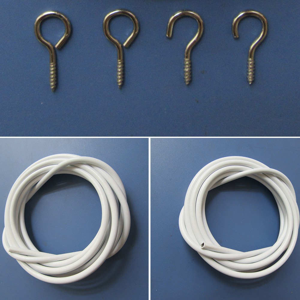 Net Curtain Wire White Window Cord Cable With Free Hooks & Eyes Choose ...