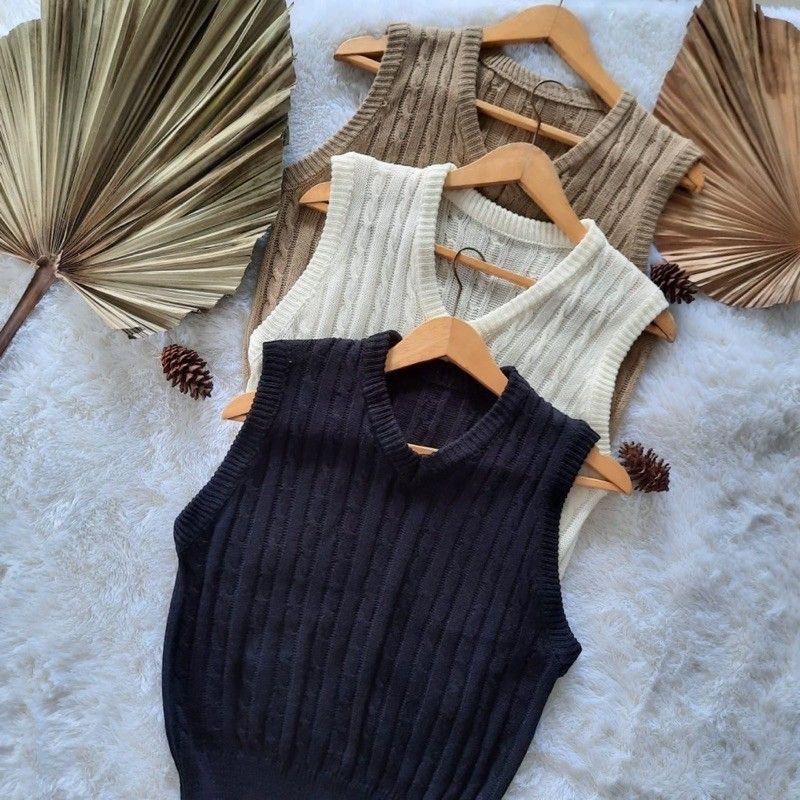เสื้อกล้ามถักนิตติ้ง แบบหนา พรีเมี่ยม KEPANG ROMPI V NECK ROMPI คอถักน ...