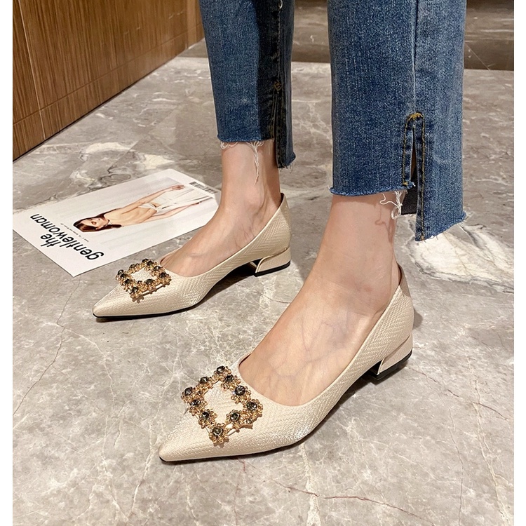 Womens High Heels 3 CM Thick Heel Rhinestone Low Heels Womens Single ...