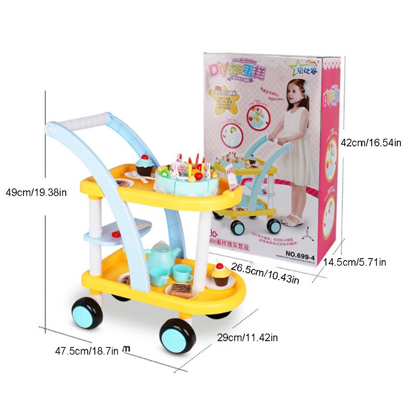 king Pretend Birthday Cake Trolley for Kids Funny Role Play Playset for ...