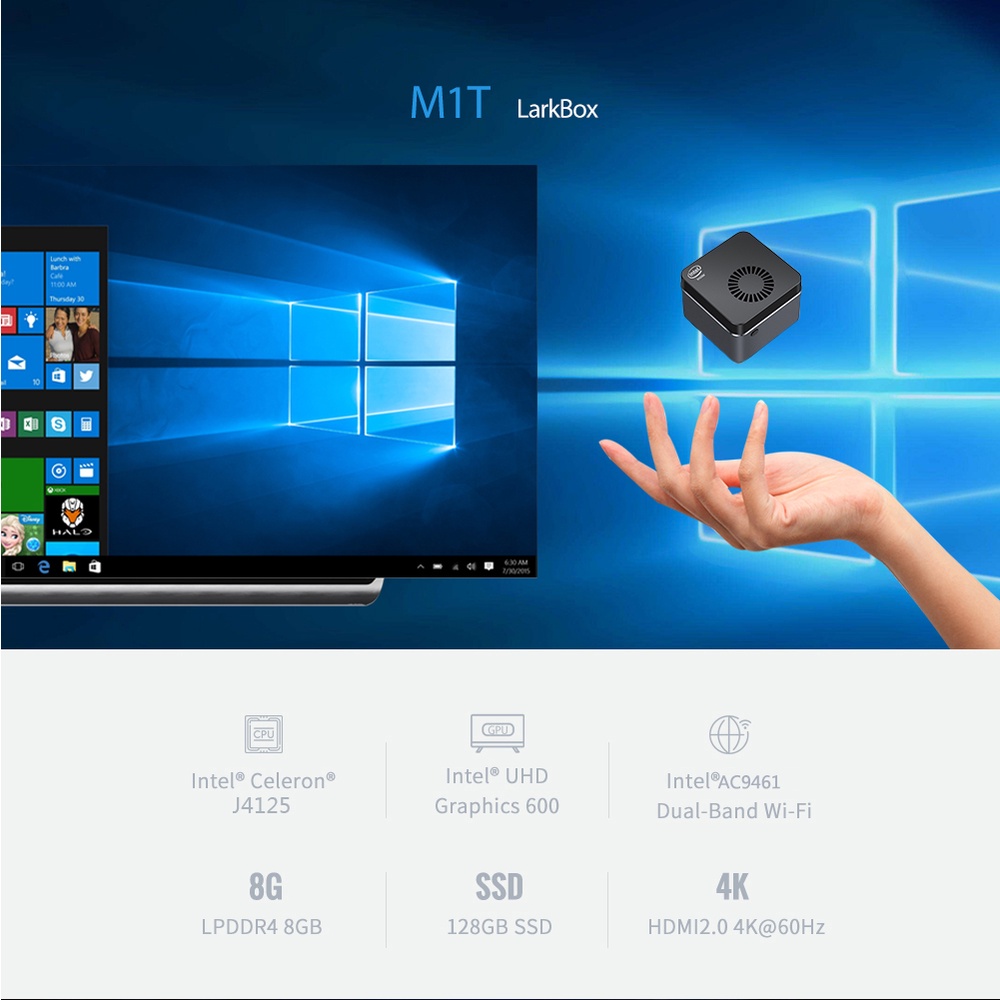 M1T Mini PC With LAN Port Celeron J4125 Win10 Win11 Linux 8G 128G256G512GIT USB3.0 BT4.2 Dual ...