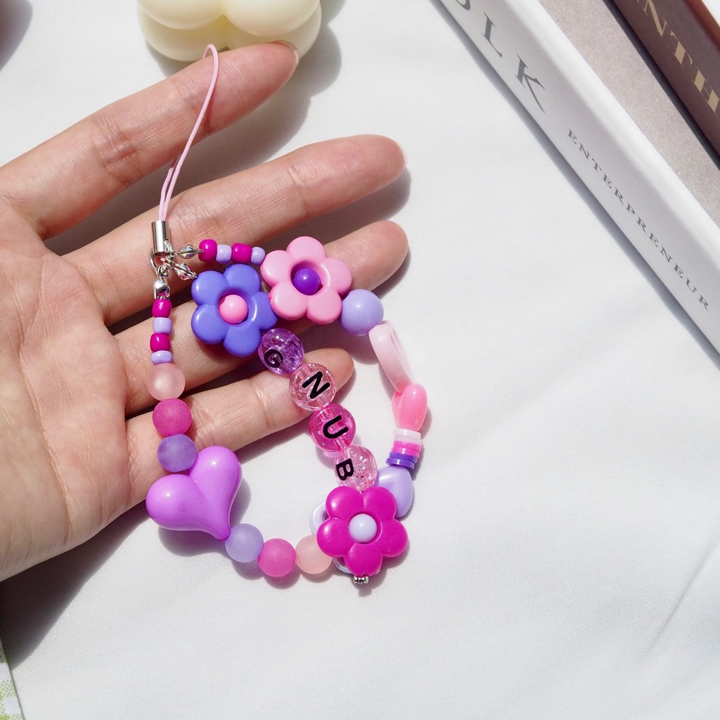 Gnub.c001 มีให้เลือก 7 สี สายห้อยโทรศัพท์ลูกปัด พวงกุญแจลูกปัด ใส่ชื่อ ...
