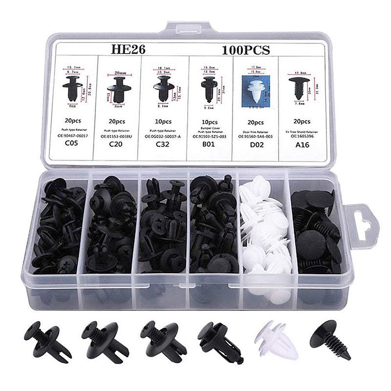 HE26 100PCS Mixed Auto Fastener Vehicle Bumper Fender Retainer Rivet ...