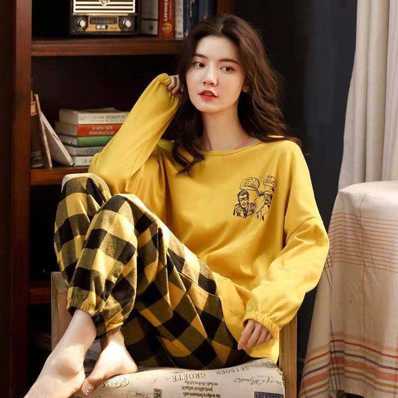 ชุดนอน ชุดนอนด้าย 100 Double Sided Cotton Pajamas Womens Spring And