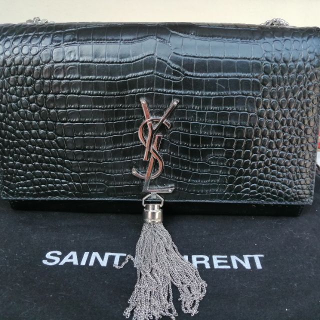 Saint laurent Kate หนังวัวปั้มลายจระเข้ สีดำอะไหล่เงิน. - r0t1p6v6p2 ...