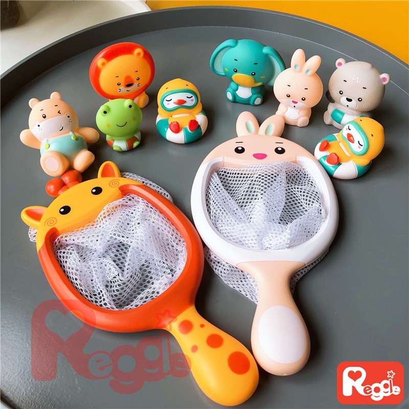 Bath toys 5pcs Fishing net set Animal lion rabbit giraffe frog Bear ...