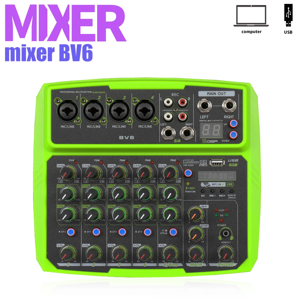 การ์ดเสียง6Channel Audio Mixer outdoor conference USB Bluetooth reverb ...