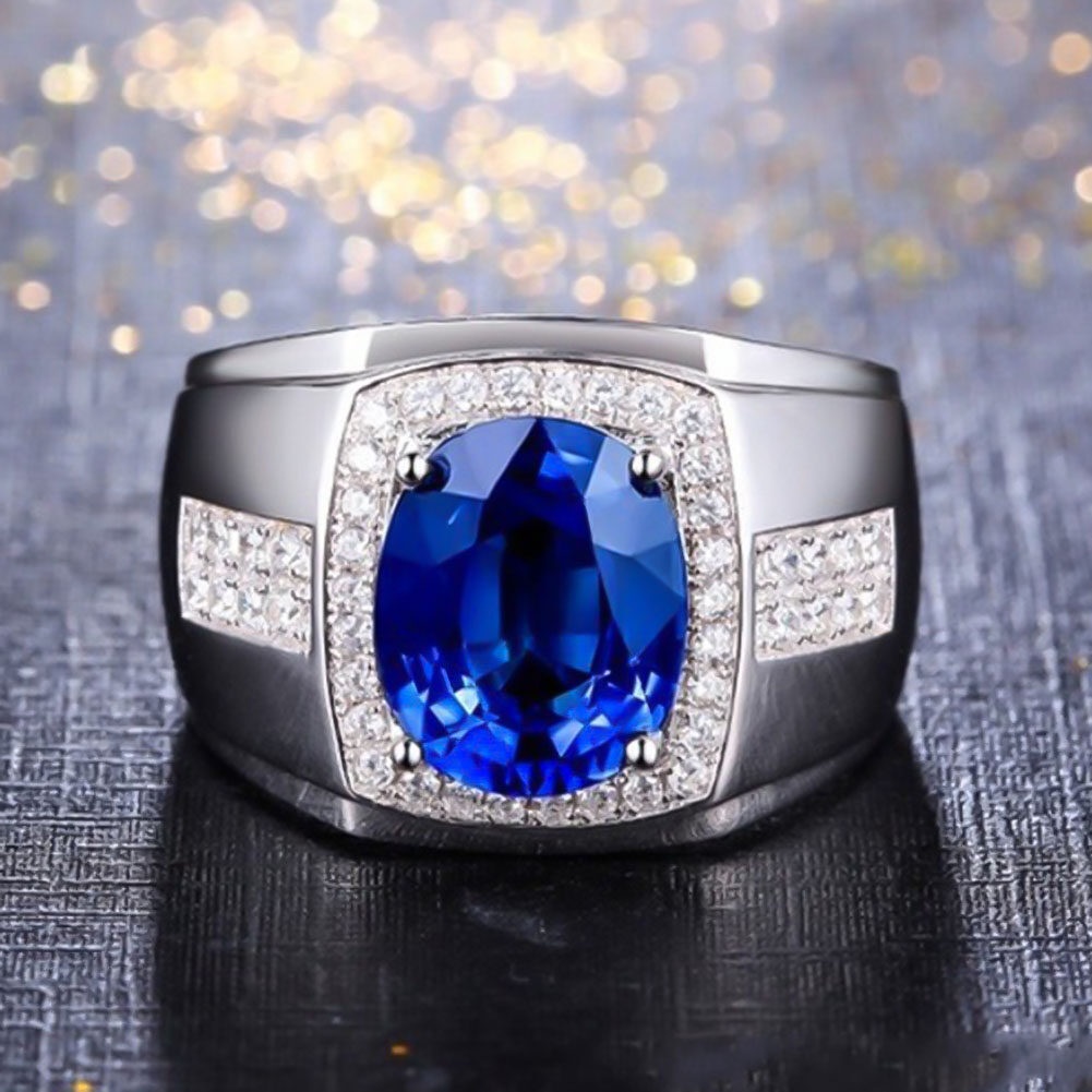 Fashion AAA Blue Stone Finger Rings Men Wedding Party Rhinestone ...