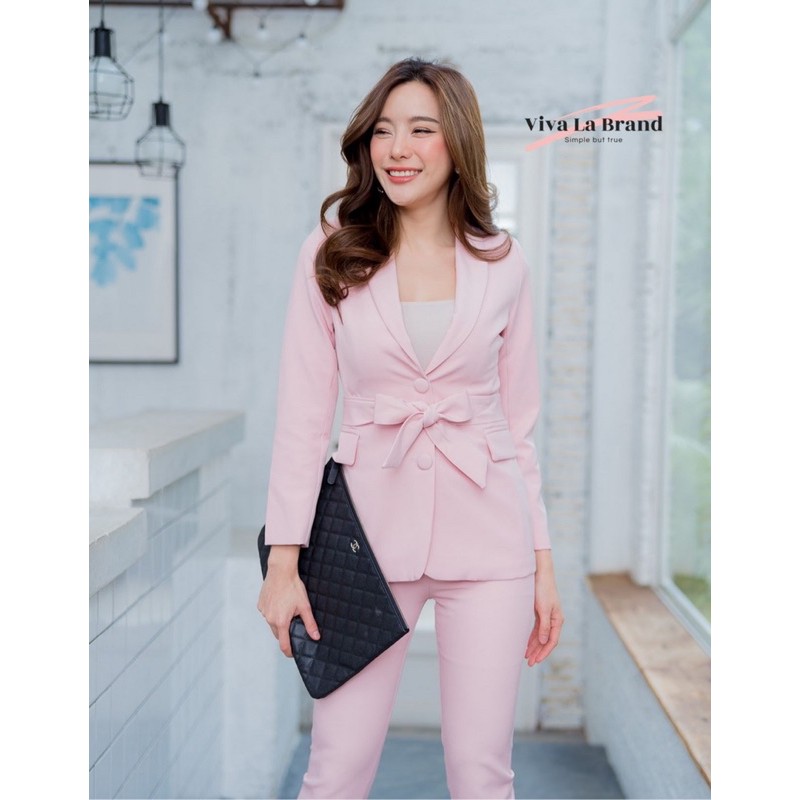 V026 เสื้อสูทกางเกงขายาว พร้อมเชือกผูกเอว - vivalabrand - ThaiPick