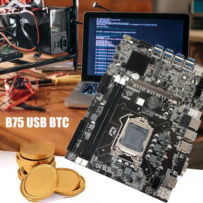 B75 8USB ETH โมโตร์ดขุดเหมือง G620 CPU พัดลม สายเคเบิลสวิตช์ สาย SATA ...