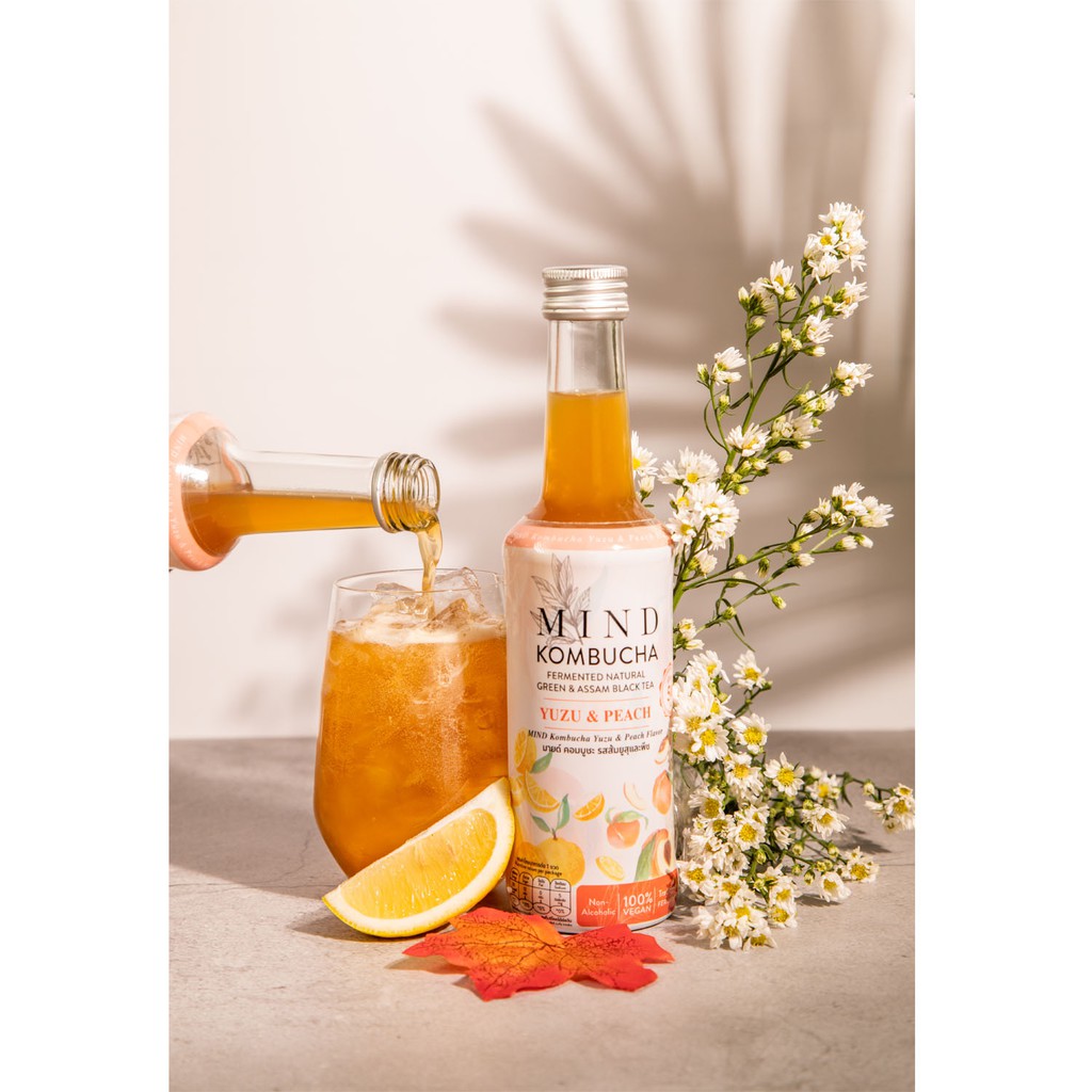 MIND Kombucha (Official)12 ขวด ส้มยูสุและพีชลิ้นจี่ สูตรน้ำตาลน้อย ...
