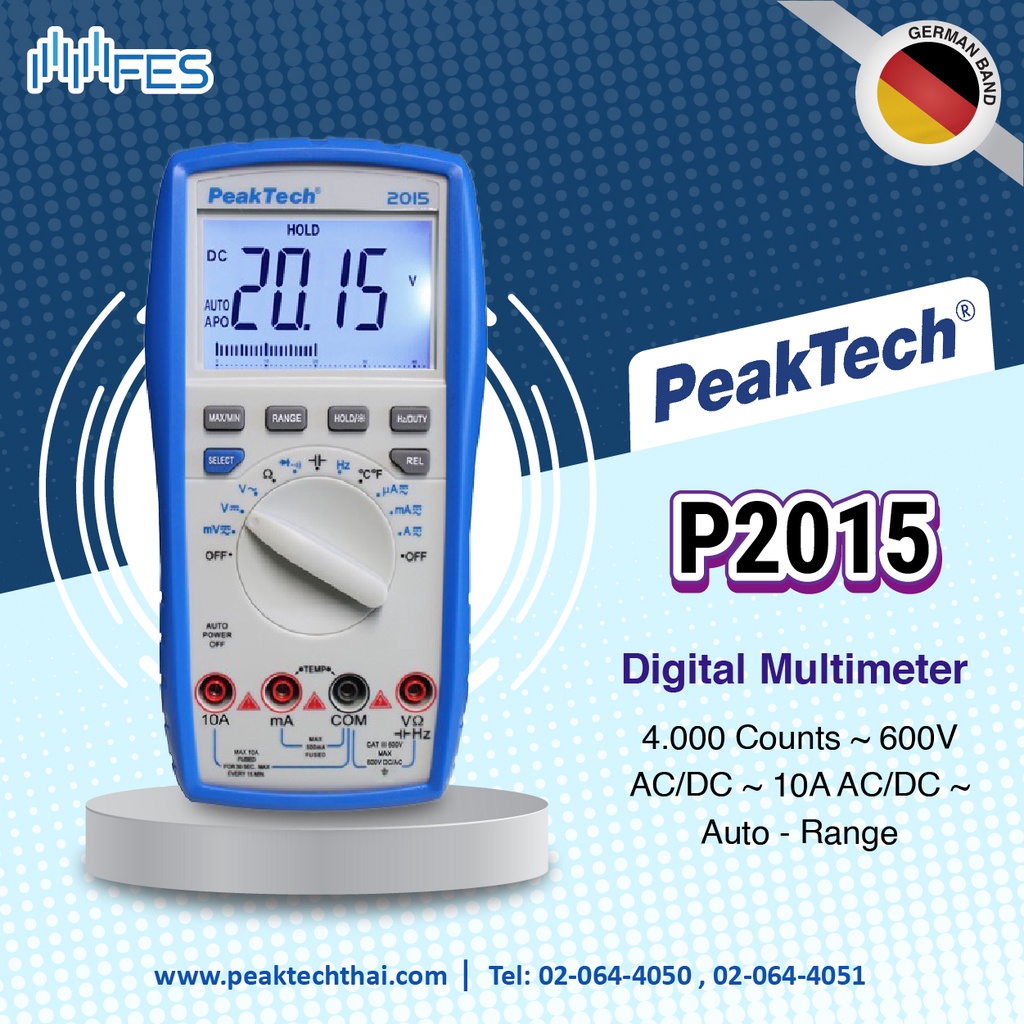 ดิจิตอลมัลติมิเตอร์ PeakTech P2015 4.000 counts 600V AC / DC 10A AC ...