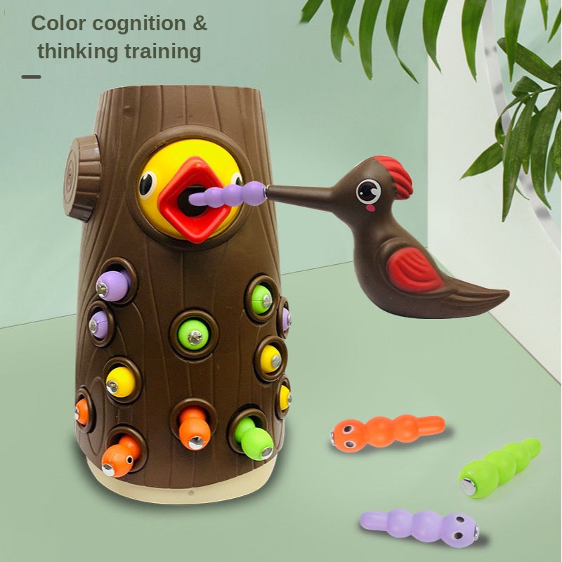 Kids Toy Magnetic Wooden Woodpecker Catch the Worms Animal Game Toy for ...