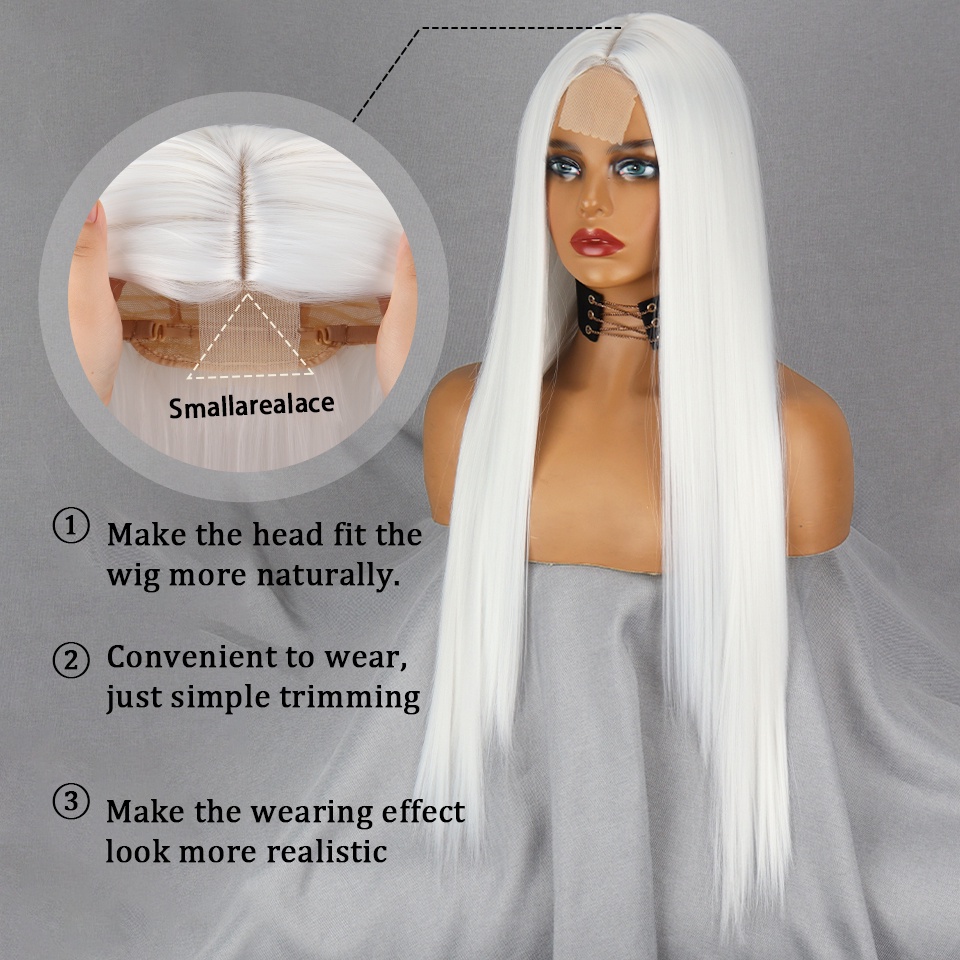 Local StockLong Straight White Natural Wigs Middle Part Heat Resistant ...