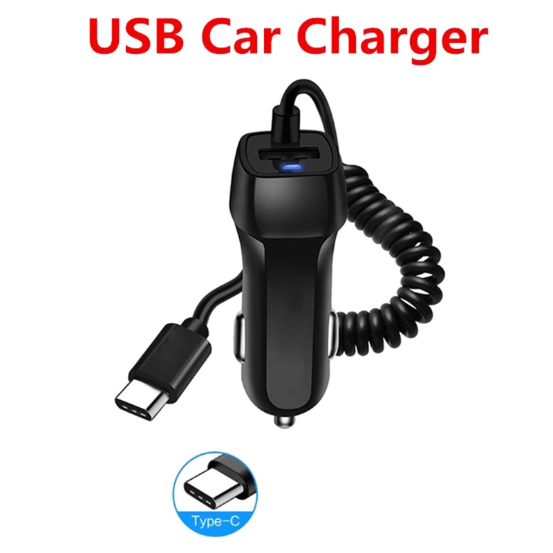 Cre Type - C อุปกรณ์ชาร์จ Usb สีดําพร้อมสายชาร์จสีดําสําหรับรถยนต์ ...